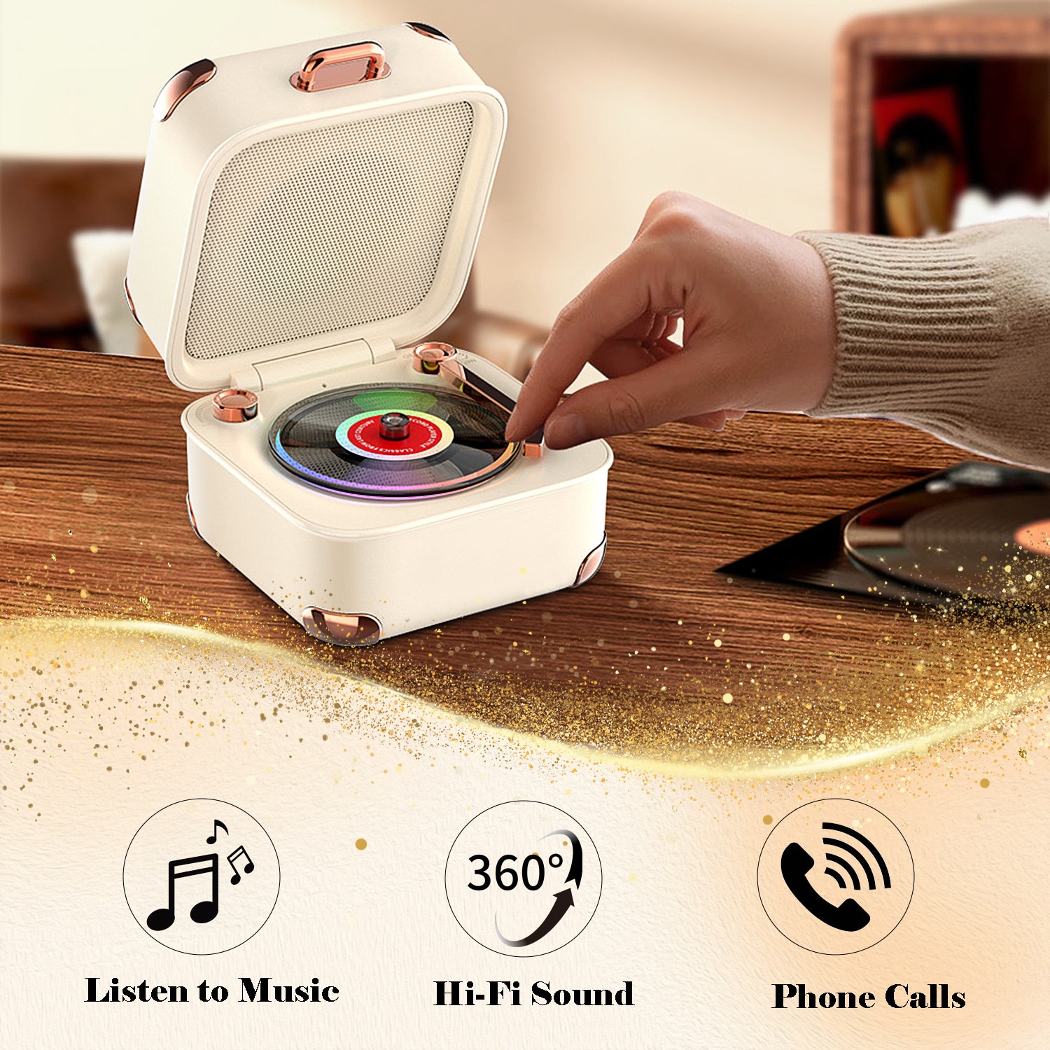 Boxa Portabila, BYONDSELF®, Design Retro, Sunet 360°, 1200mAh, 9h ...