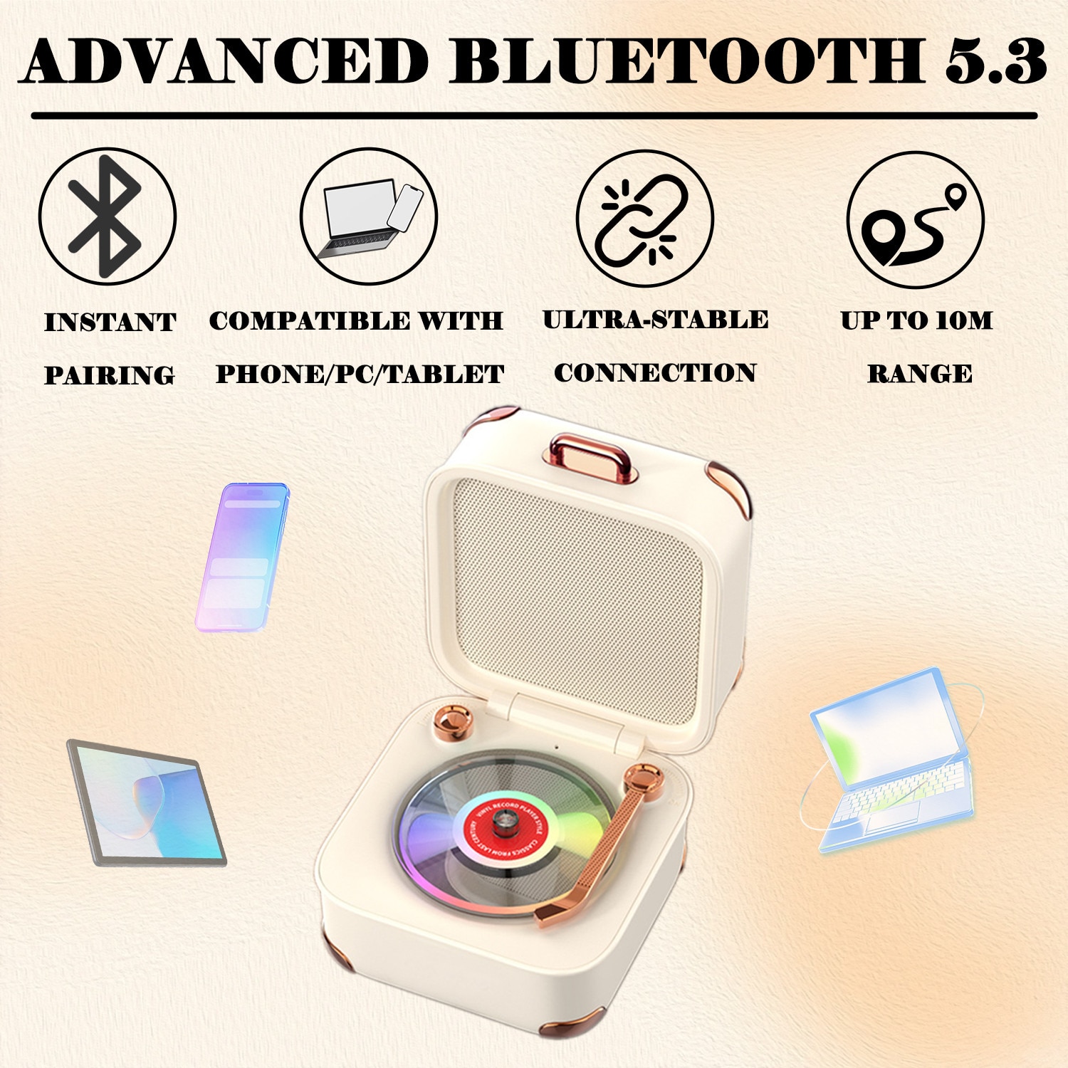 Boxa Portabila, BYONDSELF®, Design Retro, Sunet 360°, 1200mAh, 9h ...