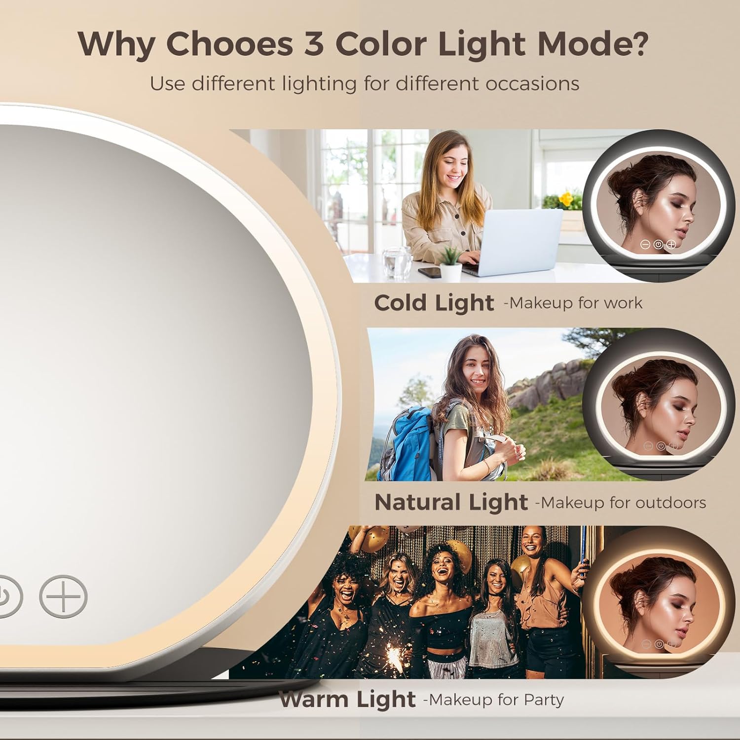 Oglinda Machiaj si Cosmetica, BYONDSELF®, Pliabila, Iluminata 40 LED ...