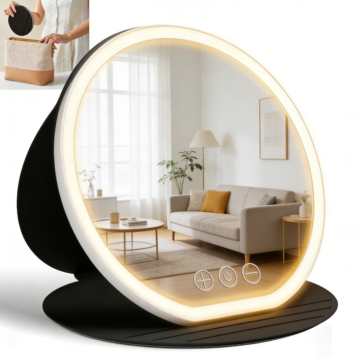 Oglinda Machiaj si Cosmetica, BYONDSELF®, Pliabila, Iluminata 40 LED ...