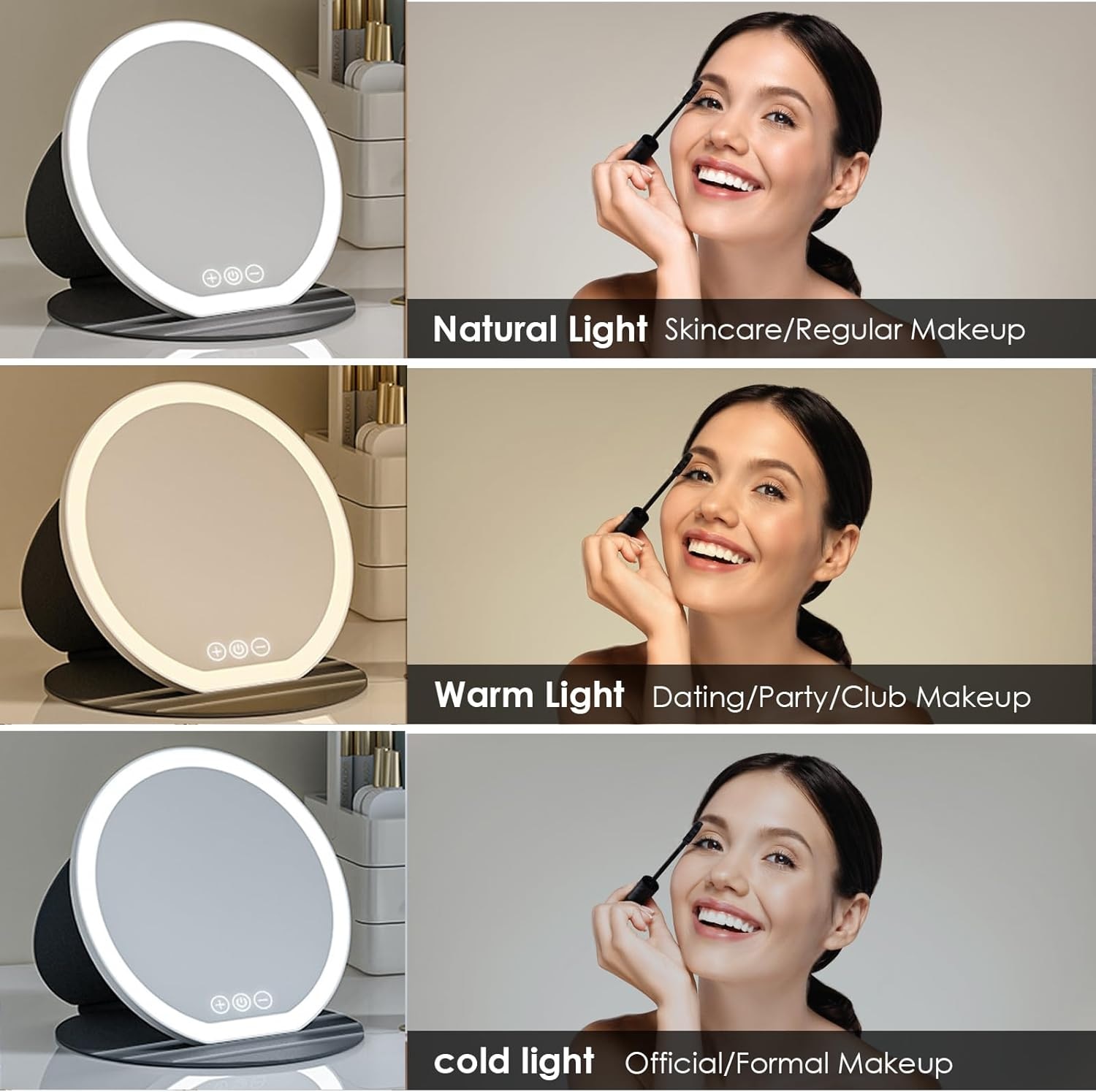 Oglinda Machiaj si Cosmetica, BYONDSELF®, Pliabila, Iluminata 40 LED ...