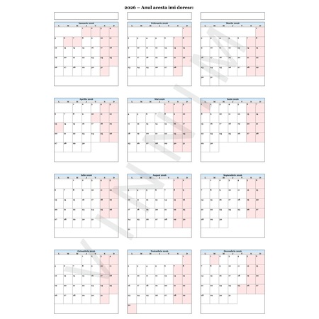 Planner Anual 2026 de perete cu zile libere legale incluse, Calendar de ...