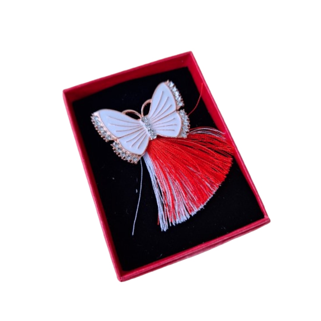 Set de 4 Brose Martisor, HYVESTO, Alb/Rosu, 8x6x2 cm - eMAG.ro