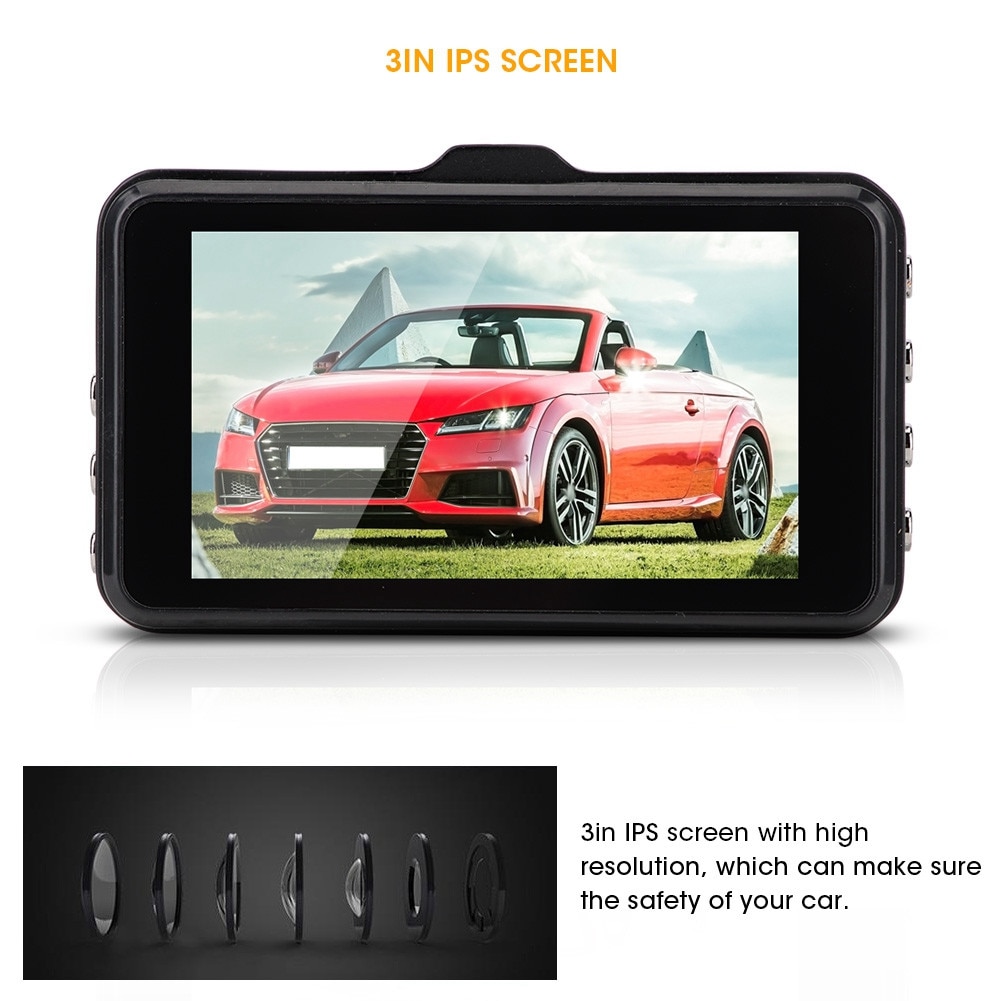 Camera auto DVR, 140 grade unghi larg, 1,3in ecran IPS, monitorizare ...