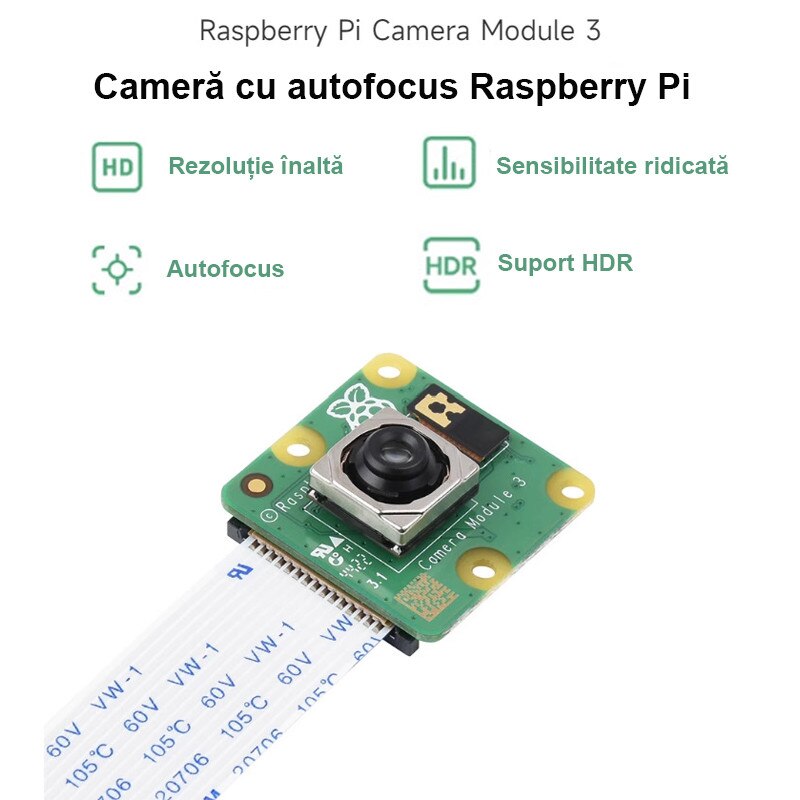 Modul camera Raspberry Pi 3, 12MP, unghi larg 120°, fara filtru IR, 25 ...