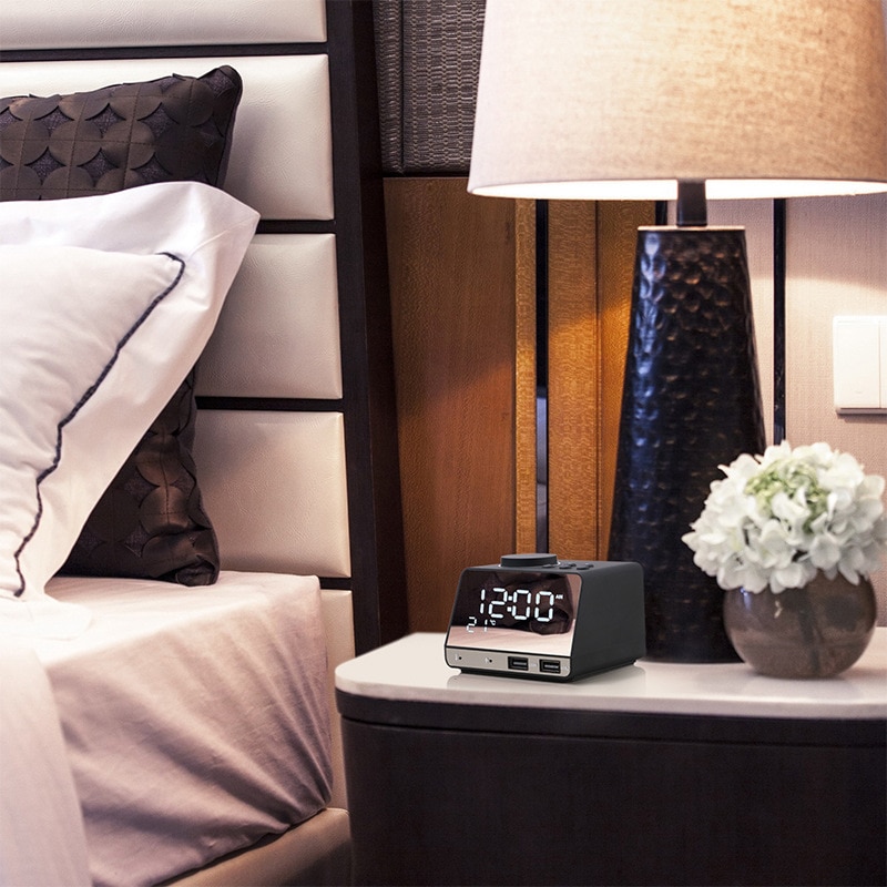 Ceas decorativ, Bluetooth, afisaj LED, afisaj temperatura, alarme duale ...