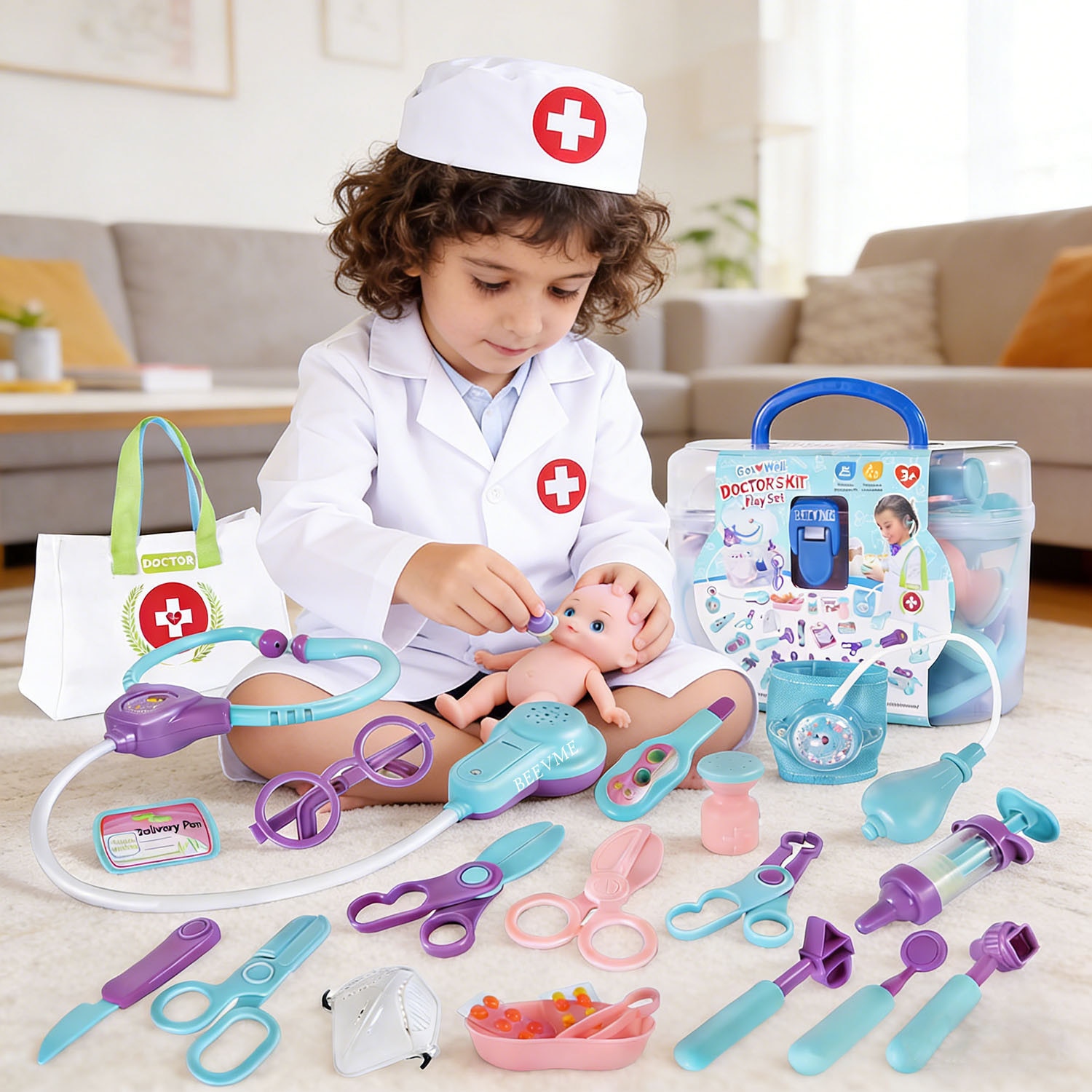 Set joaca doctor BEEVME, 23 piese, sunete si lumini, pentru copii 3-7 ...