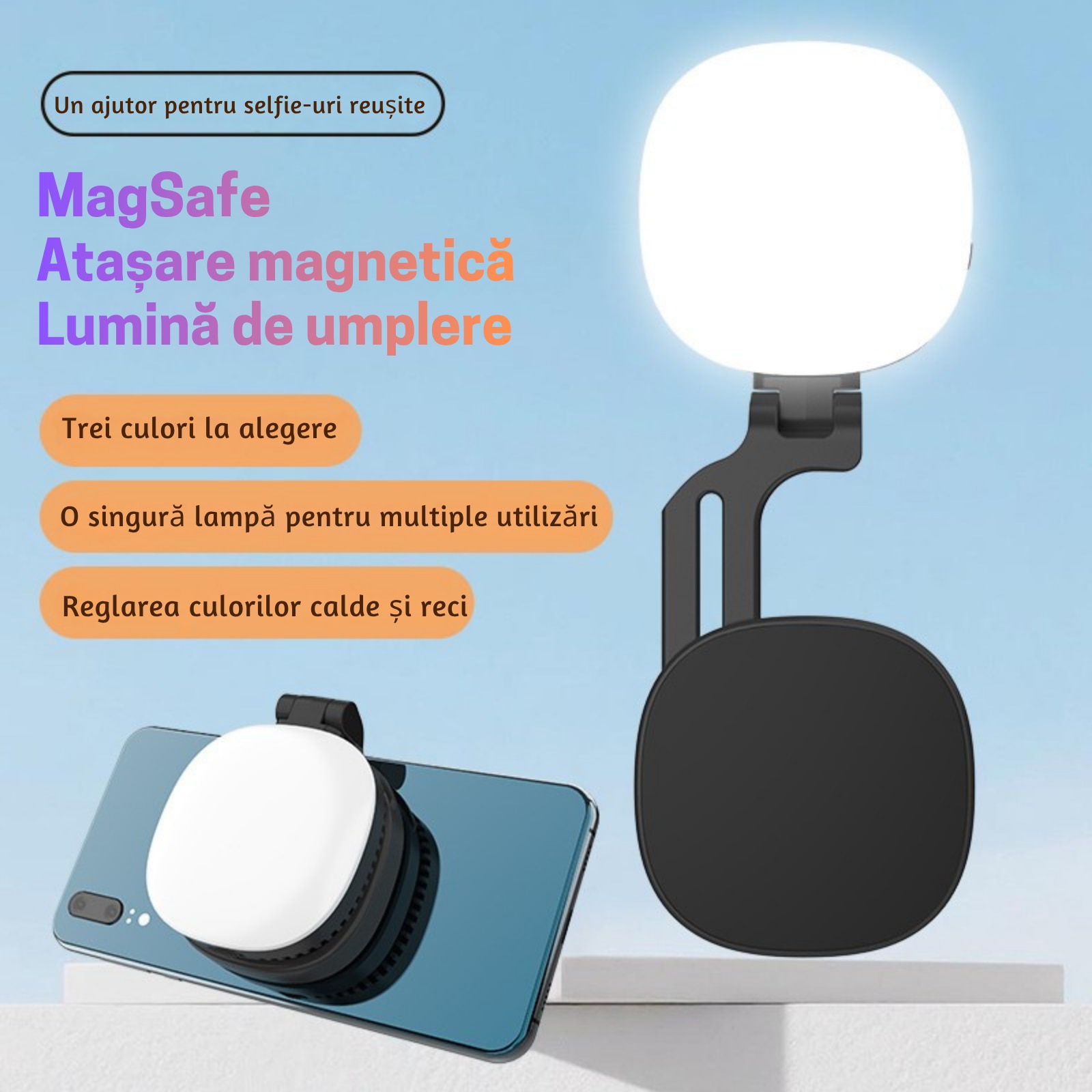 Lampa selfie LED ring light pentru telefon smartphone, MOWO K10, Lumina ...