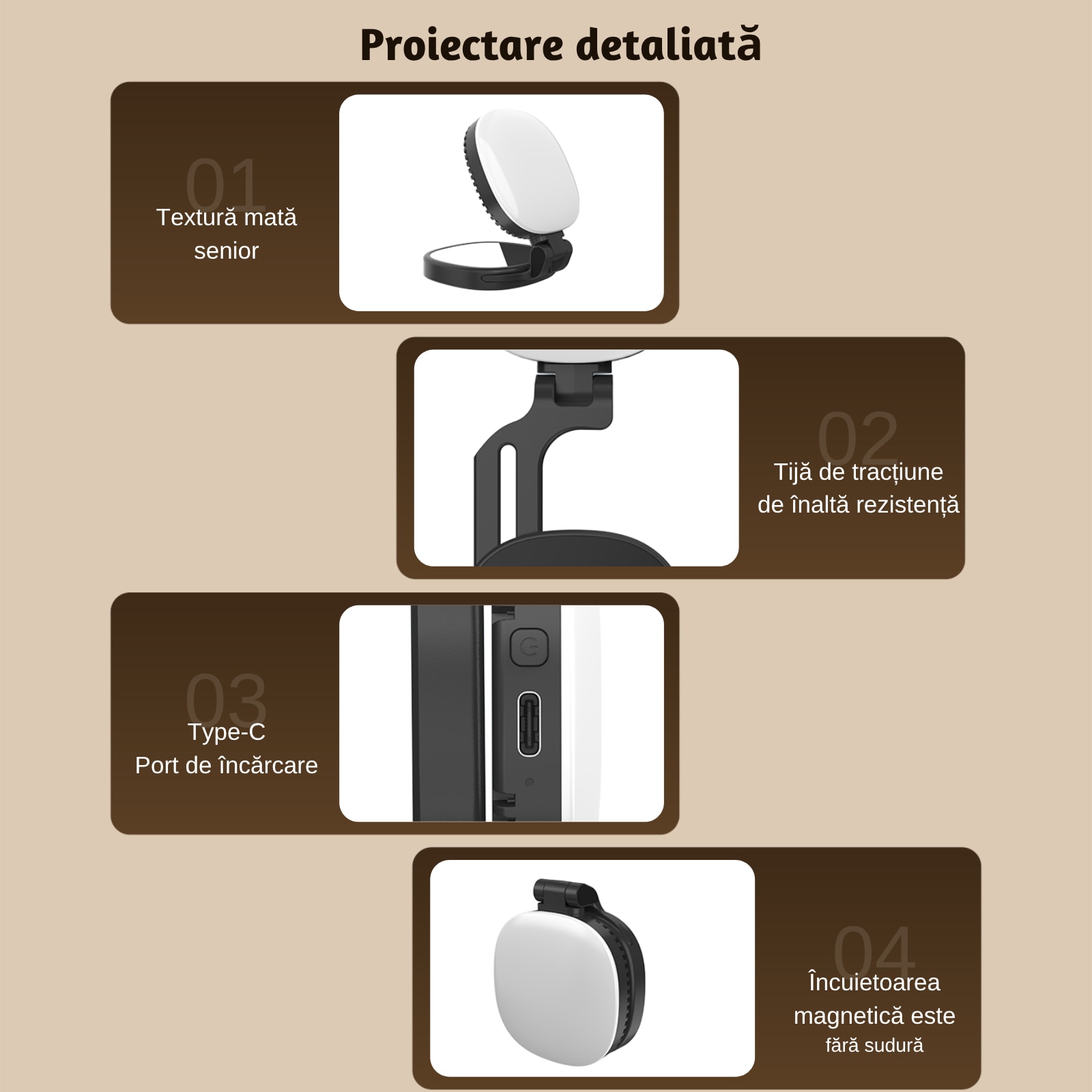 Lampa selfie LED ring light pentru telefon smartphone, MOWO K10, Lumina ...