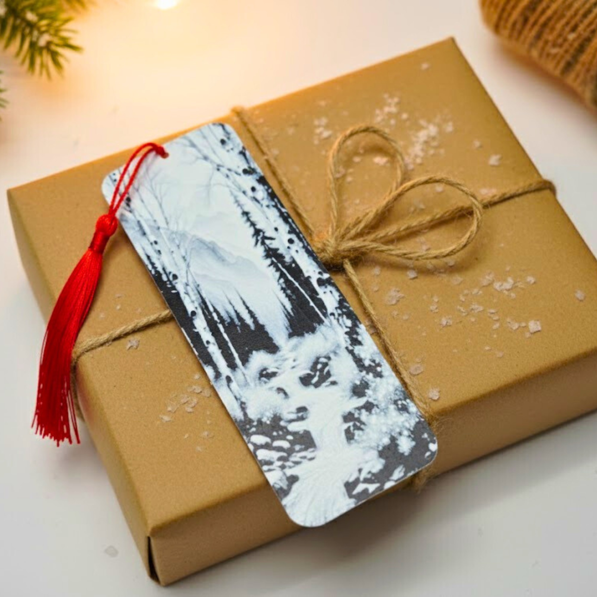 Semn de carte imprimat 3D - cu peisaj de iarna si ciucure rosu - eMAG.ro