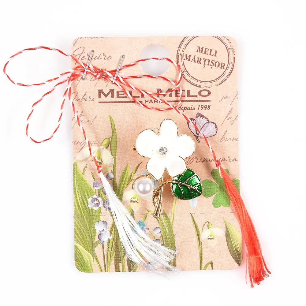 Brosa martisor floare alba cu perla - eMAG.ro