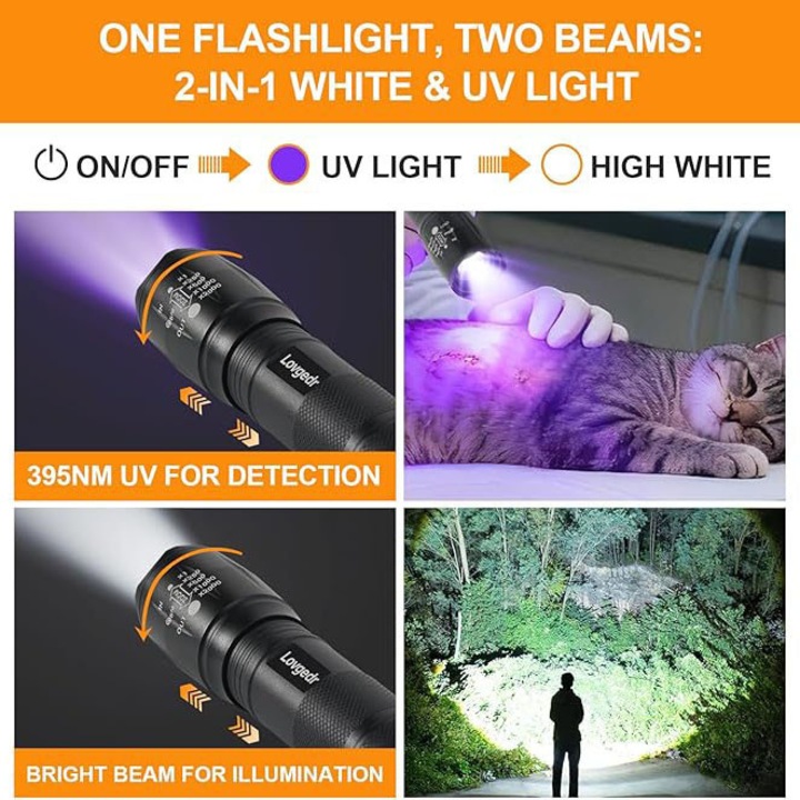 Lanterna LED T6 din Aluminiu 2 In 1, Lumina Alba + UV 395 nm, Mini ...