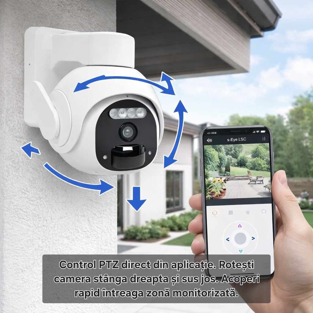 Camera supraveghere WiFi exterior S Eye LSC cu panou solar, PTZ smart ...
