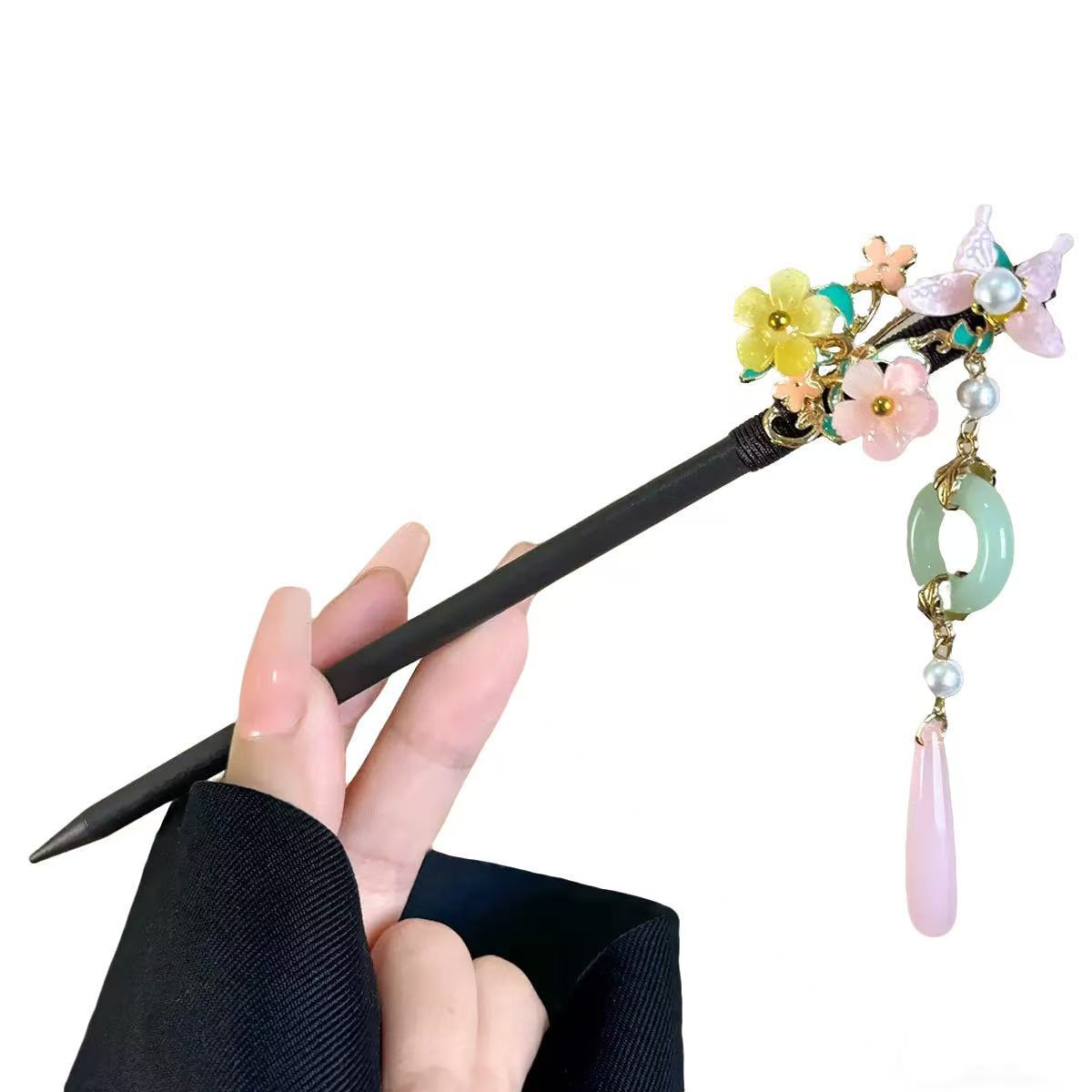 Agrafa de par, design floral retro, lemn, 18cm - eMAG.ro