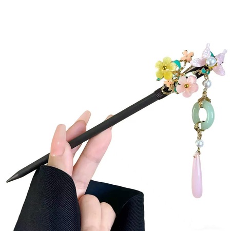 Agrafa de par, design floral retro, lemn, 18cm - eMAG.ro