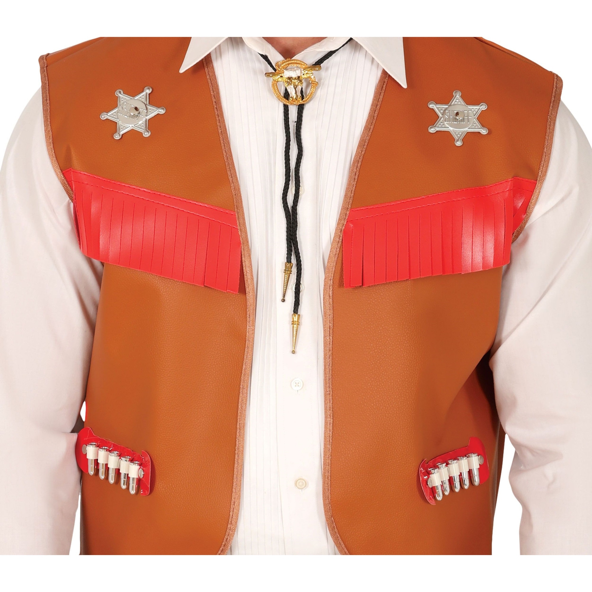 Vesta cowboy, Guirca, maro, uni-size, cu franjuri rosii si stele serif ...