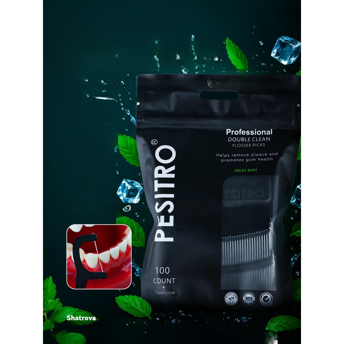 Scobitoare cu ata dentara cu suport Pesitro Double Clean Floss – 100 ...