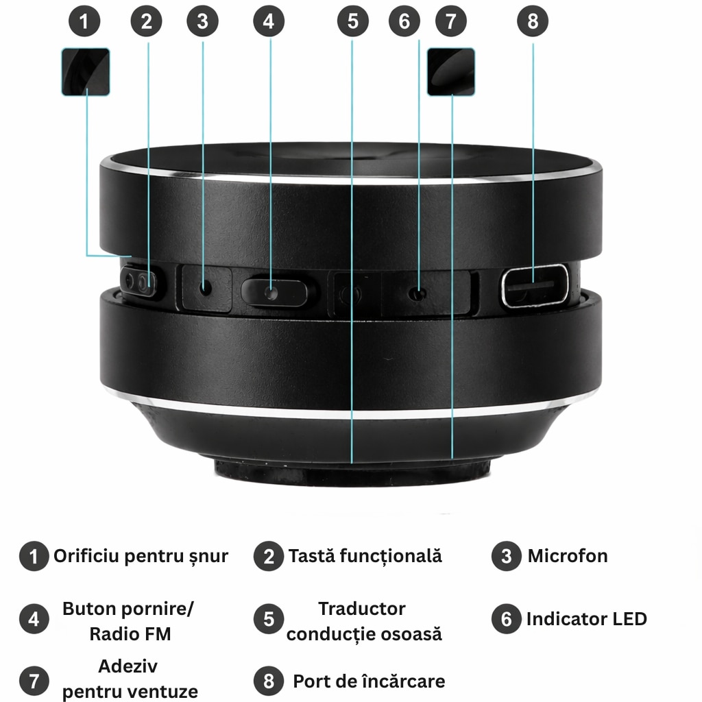 Boxa portabila mini, Zinkoo, Sunet surround cu conductie osoasa ...