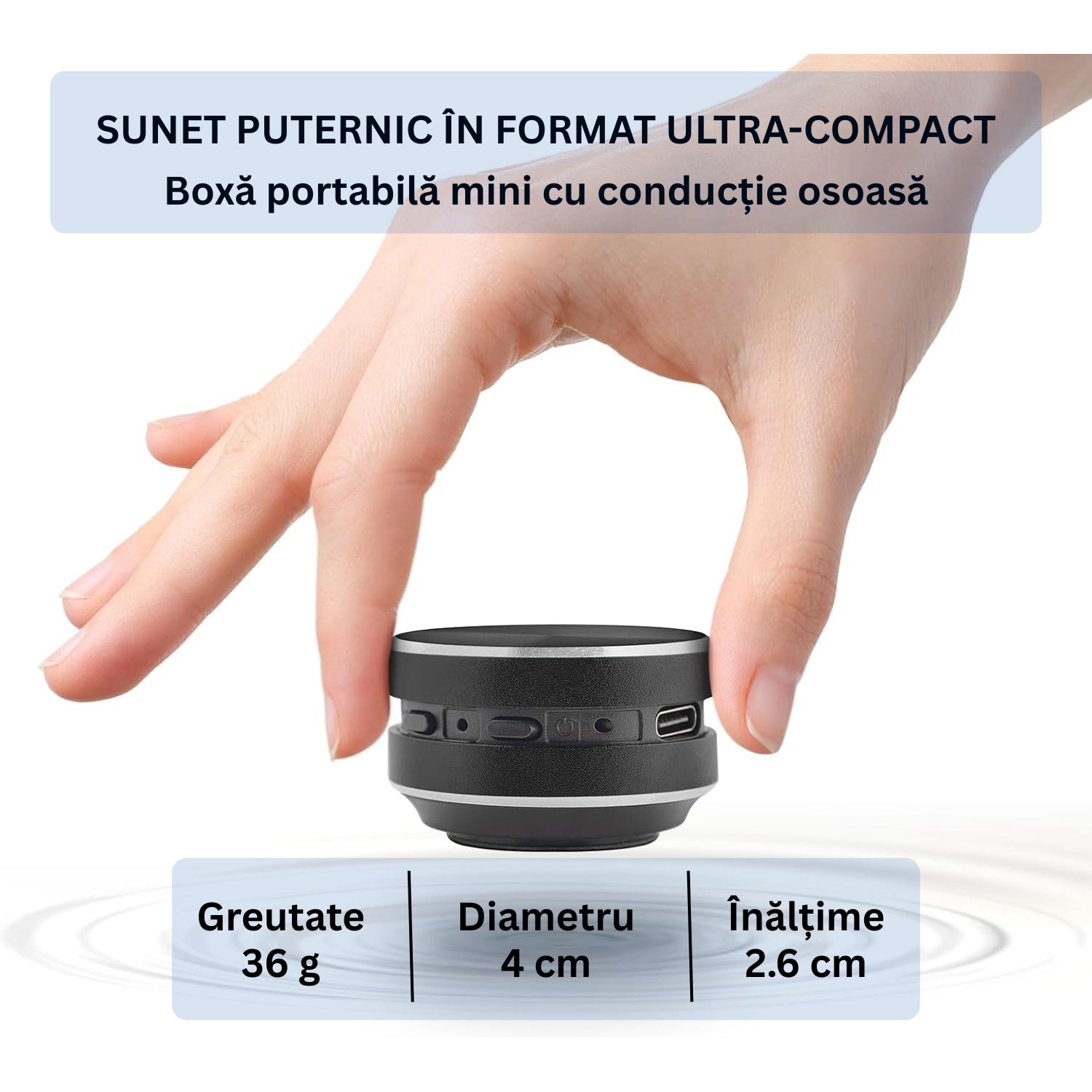 Boxa portabila mini, Zinkoo, Sunet surround cu conductie osoasa ...