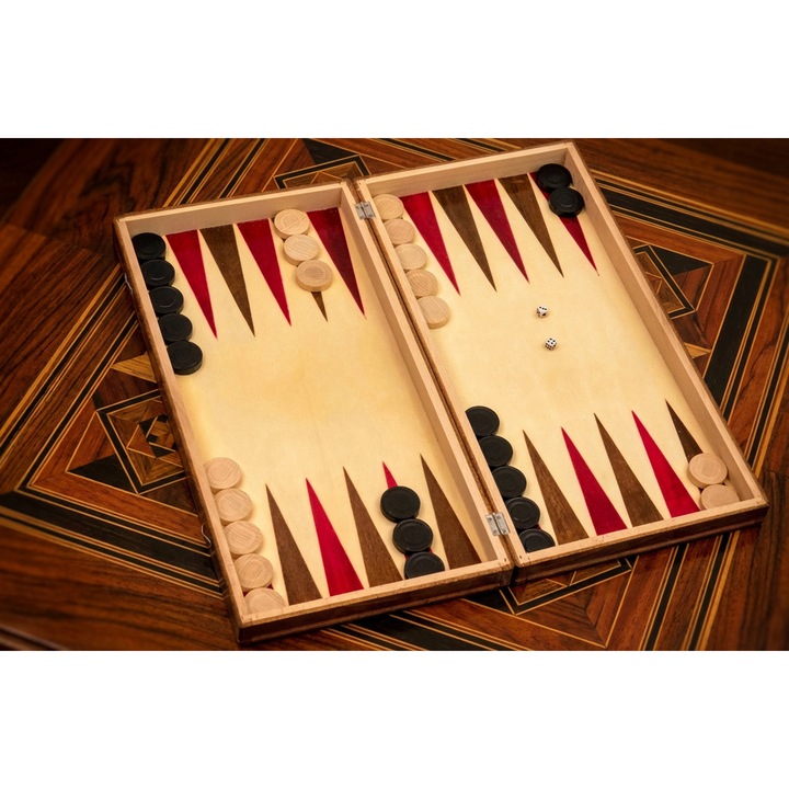 Joc Sah si Table din Lemn ROmde™, 44x44 cm, Maro cu Alb - eMAG.ro