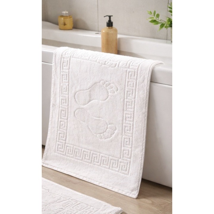Covoras baie hotelier Greek Foot, 50×70 cm, Alb, bumbac, OEKO-TEX hotel ...