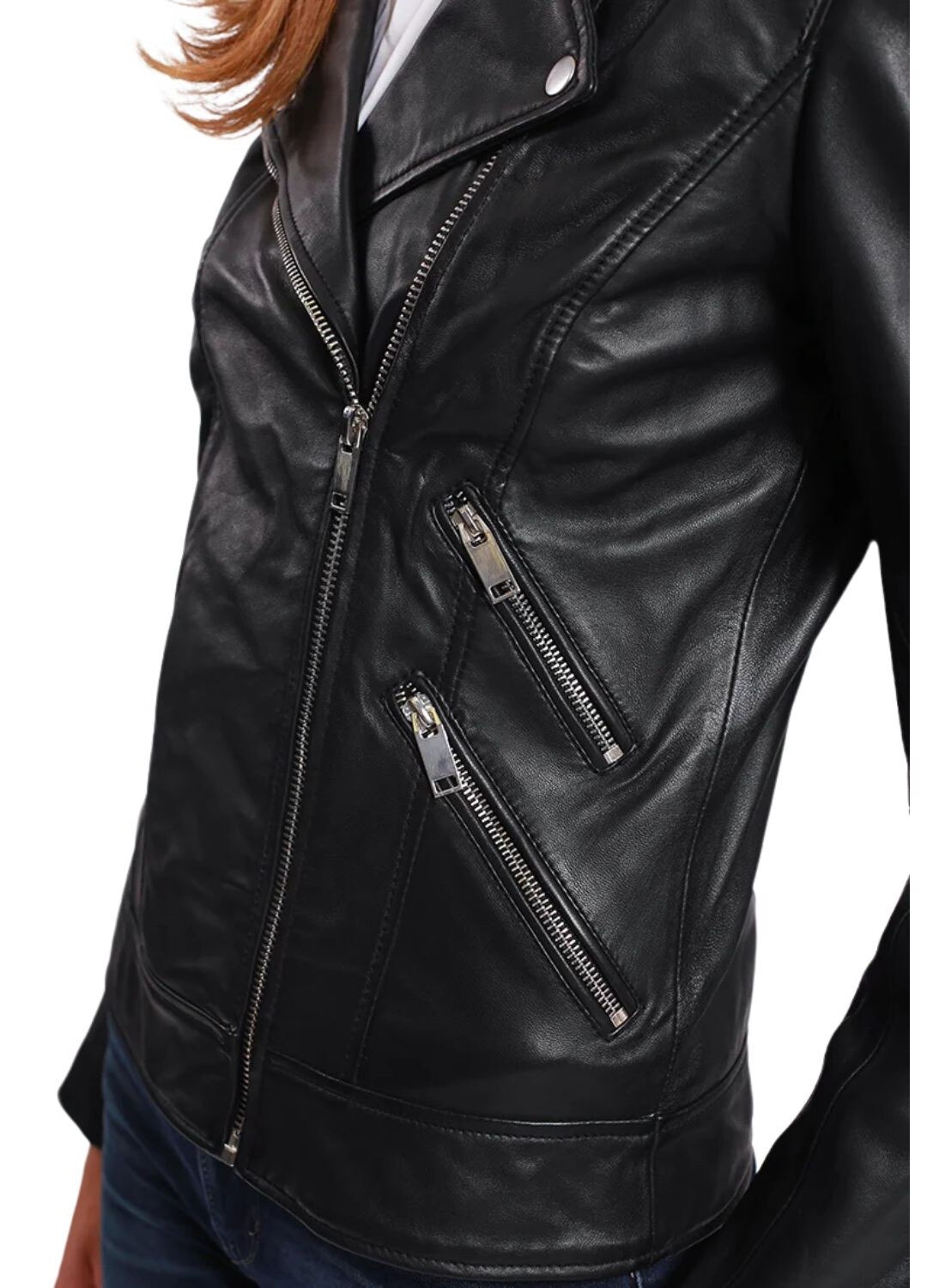 Geaca dama Lee Cooper, Beline, neagra, piele de oaie, M INTL - eMAG.ro