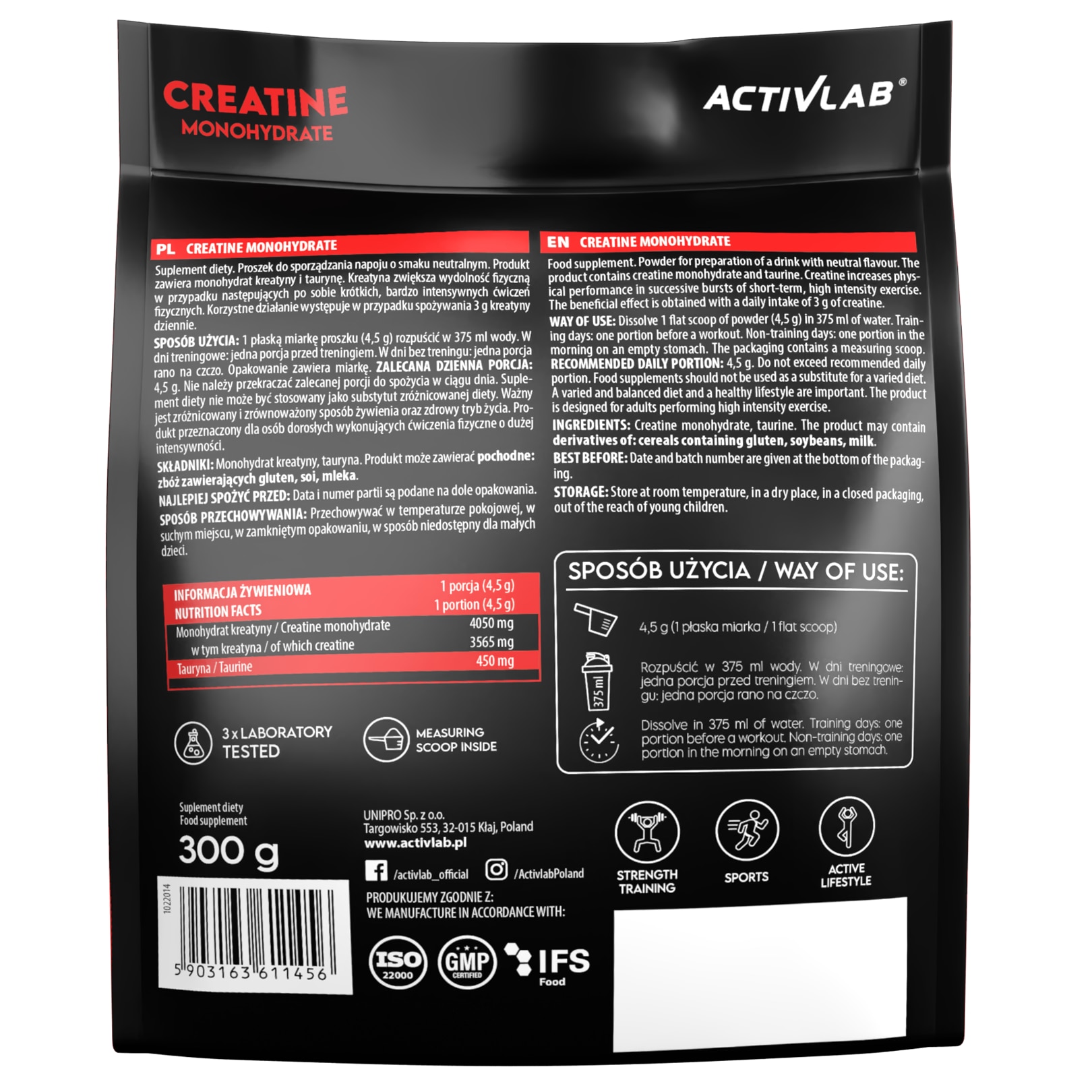 Хранителна добавка Activlab Creatine Monohydrate With Taurine, С Таурин ...