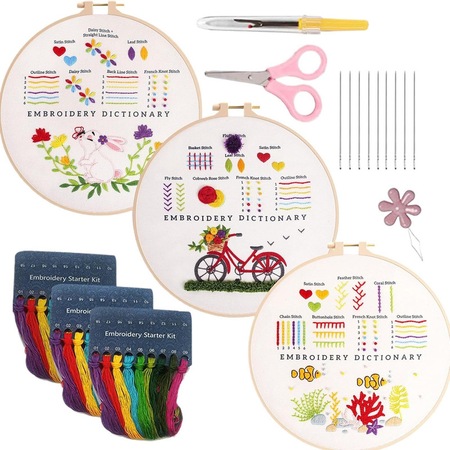 Kit broderie, Set 3 seturi, YSBER®, modele Iepure/bicicleta, cu fire ...