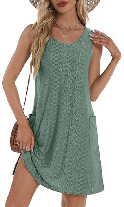 Rochie de plajă, YSBER, decoteu în U, fără mâneci, verde, S - eMAG.ro