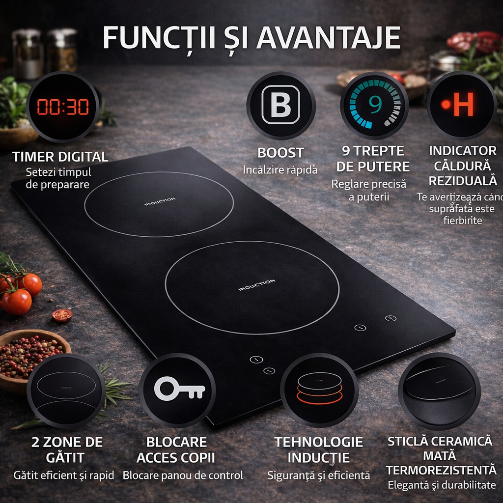 Plita Cu Inductie Incorporabila, 2 Zone De Gatit, Putere Totala 4000W ...