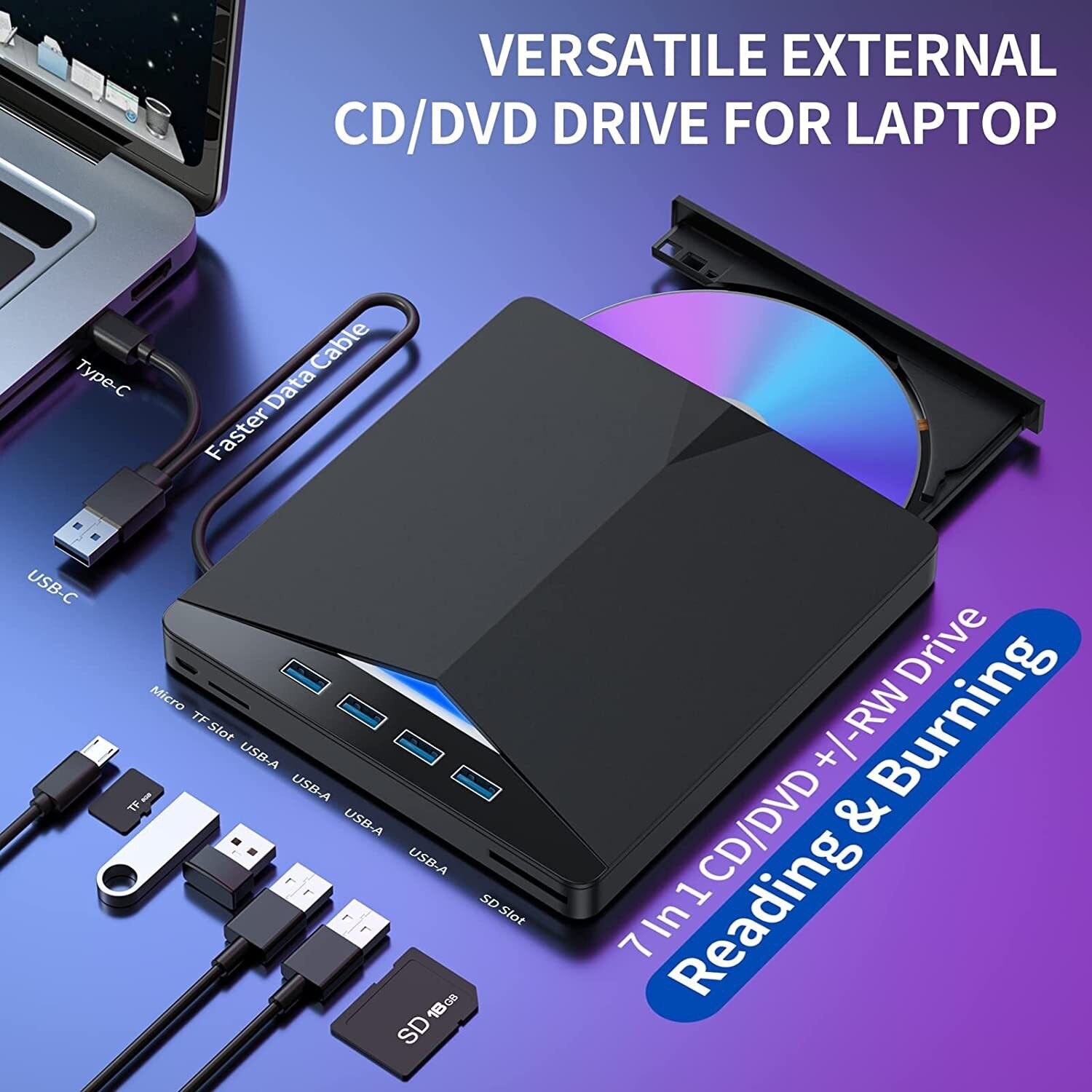 Unitate optica externa, ultra-subtire, suport M-DISC, compatibila USB ...