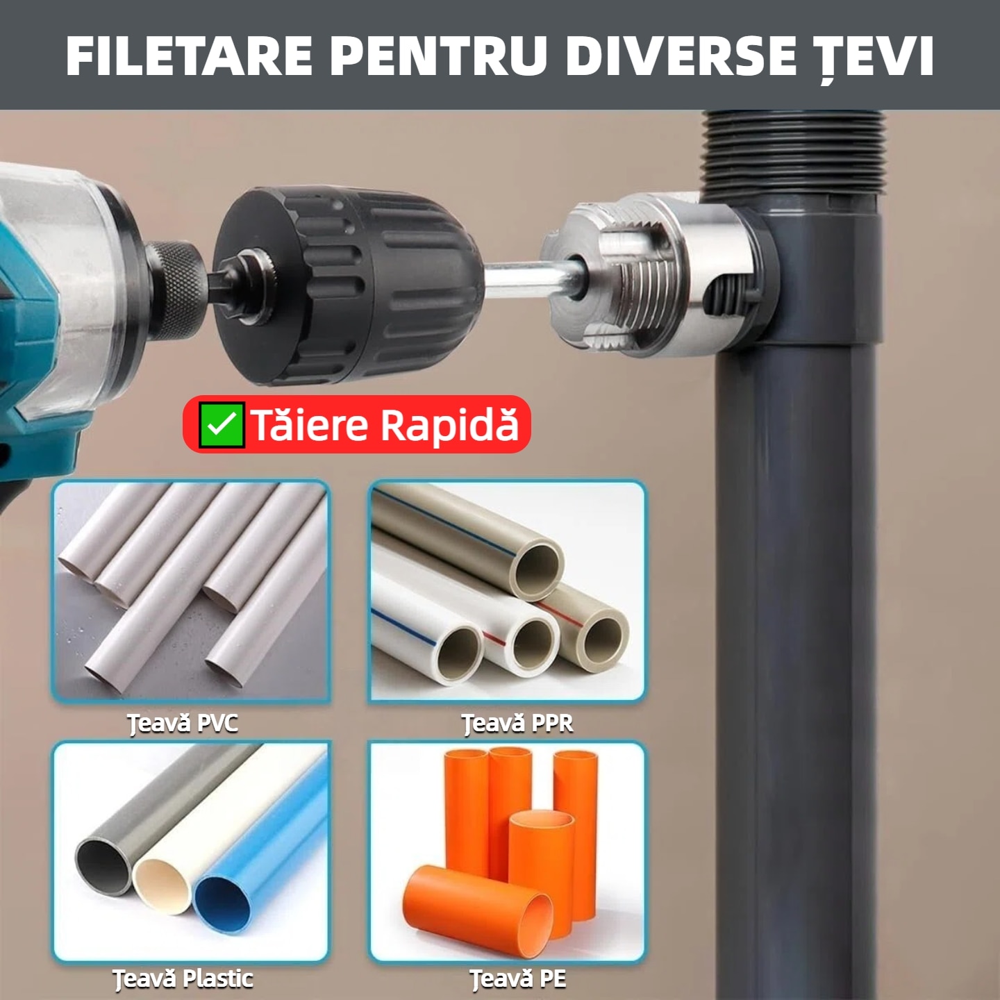 Set Filetare Tevi PPR/PVC Omelivon®, 3 Matrite (Include 1"-DN25, 3/4 ...