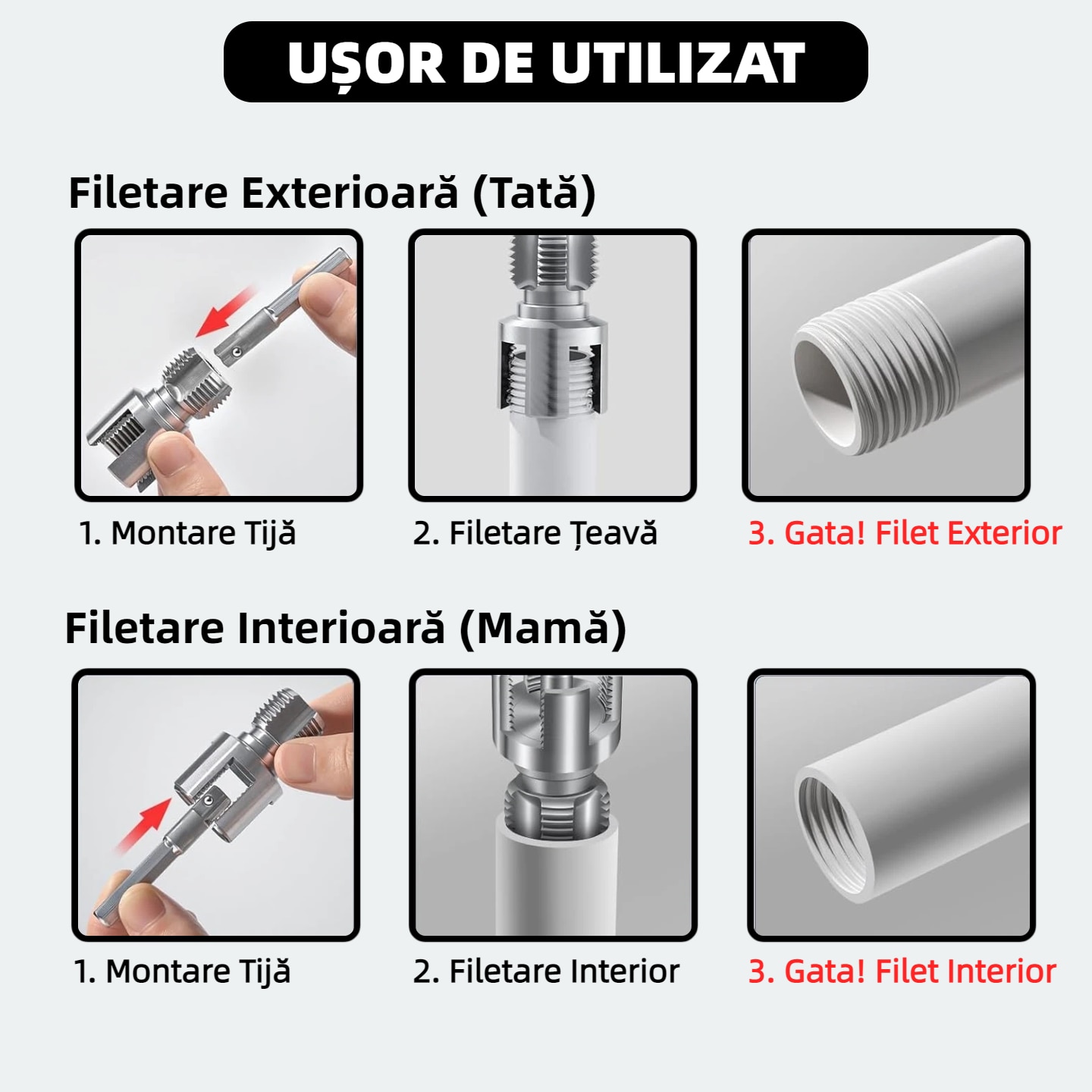 Set Filetare Tevi PPR/PVC Omelivon®, 3 Matrite (Include 1"-DN25, 3/4 ...