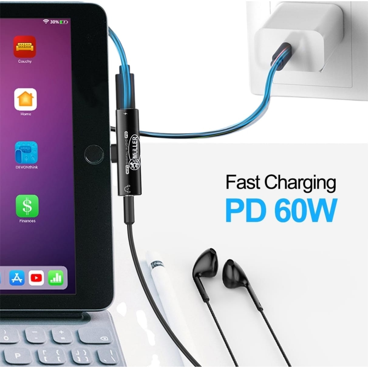 Adaptor audio si incarcare USB-C la Jack 3.5mm, incarcare rapida 60W ...