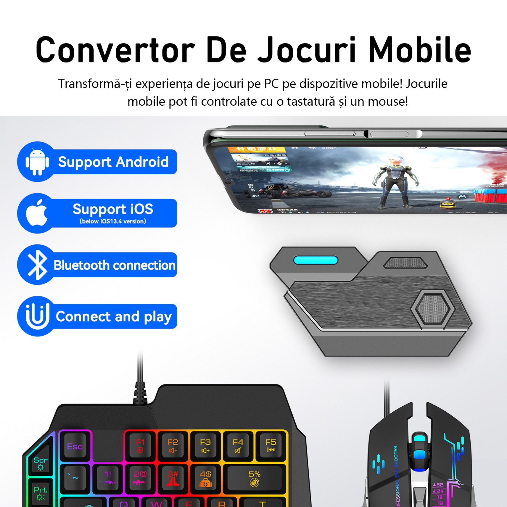 Kit gaming, DONFANLIA®, cu Tastatura Iluminata 39 taste One Hand si ...