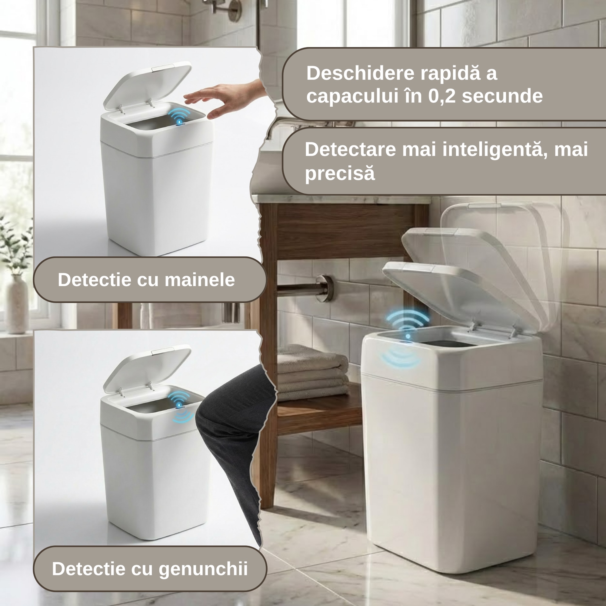 Cos de Gunoi, 18L cu senzor de miscare infrarosu Salestore.ro®, Capac ...