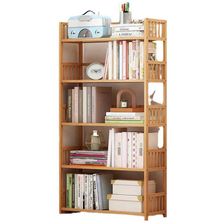 Biblioteca bambus 5 rafturi, 80x25x133 cm, design natural - eMAG.ro