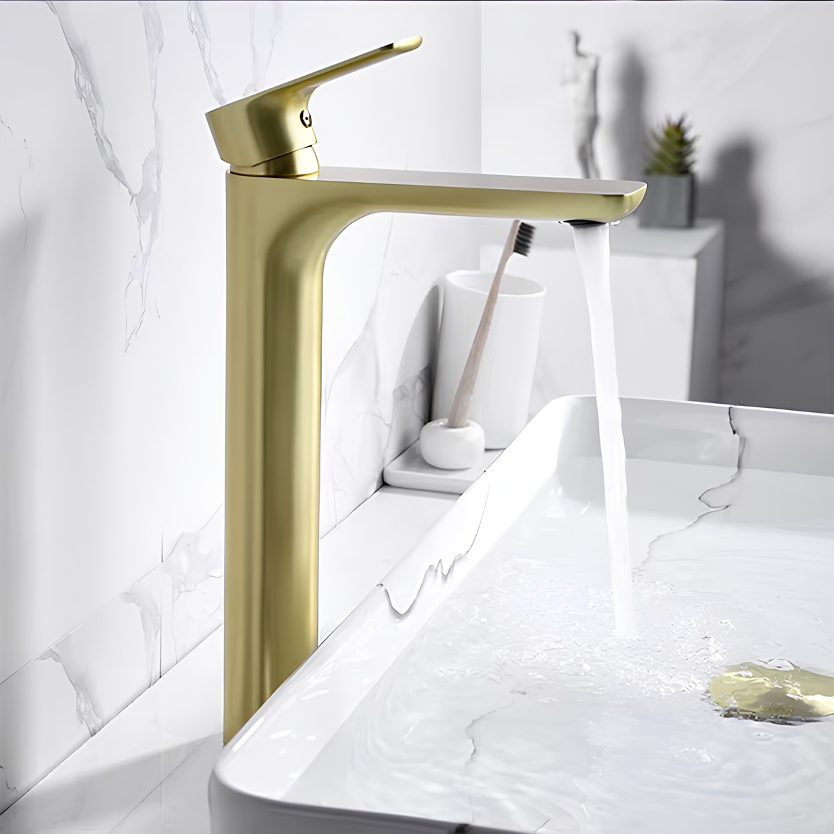 Baterie lavoar pe blat Rain Drop, auriu nichelat mat, 30 cm ...