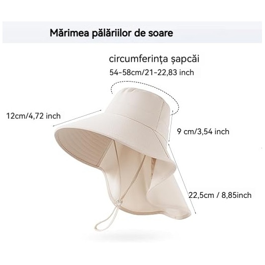 Palarie de soare, YSBER®, Protectie UV, Circumferinta capului 54–58 cm ...