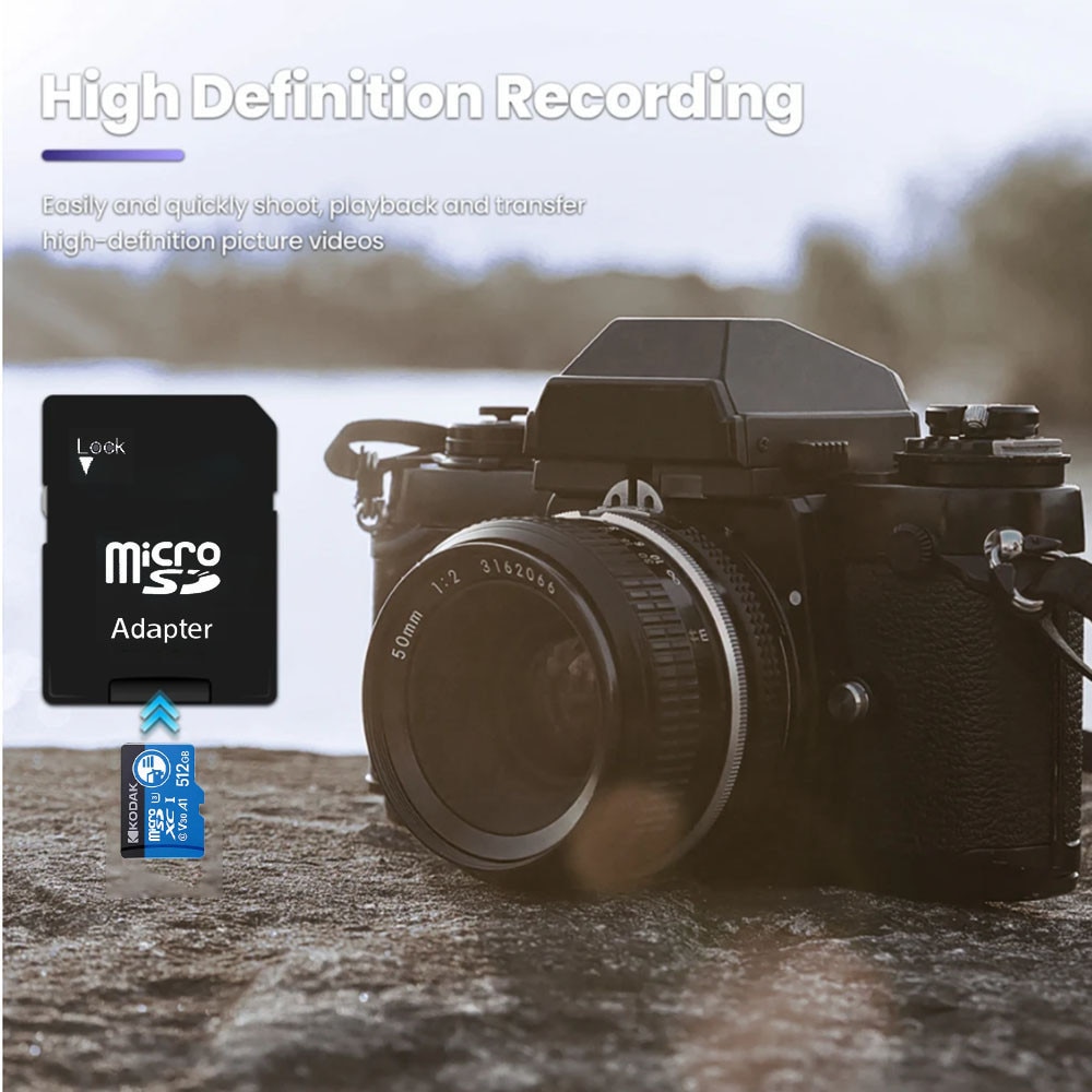 Card de memorie MicroSDXC Kodak 512GB, V30, A1, 100MB/s, cu adaptor SD ...