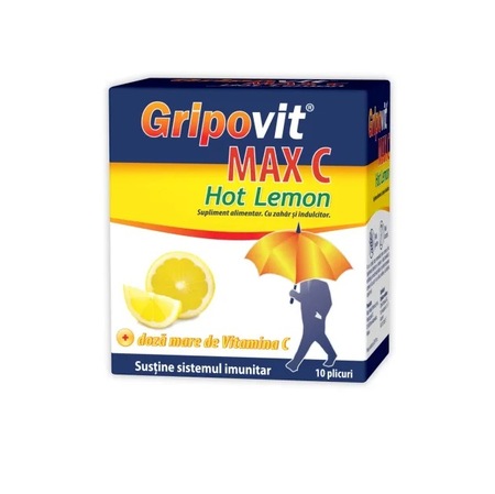 Supliment alimentar Gripovit Max C Hot Lemon, Zdrovit, 10 plicuri ...