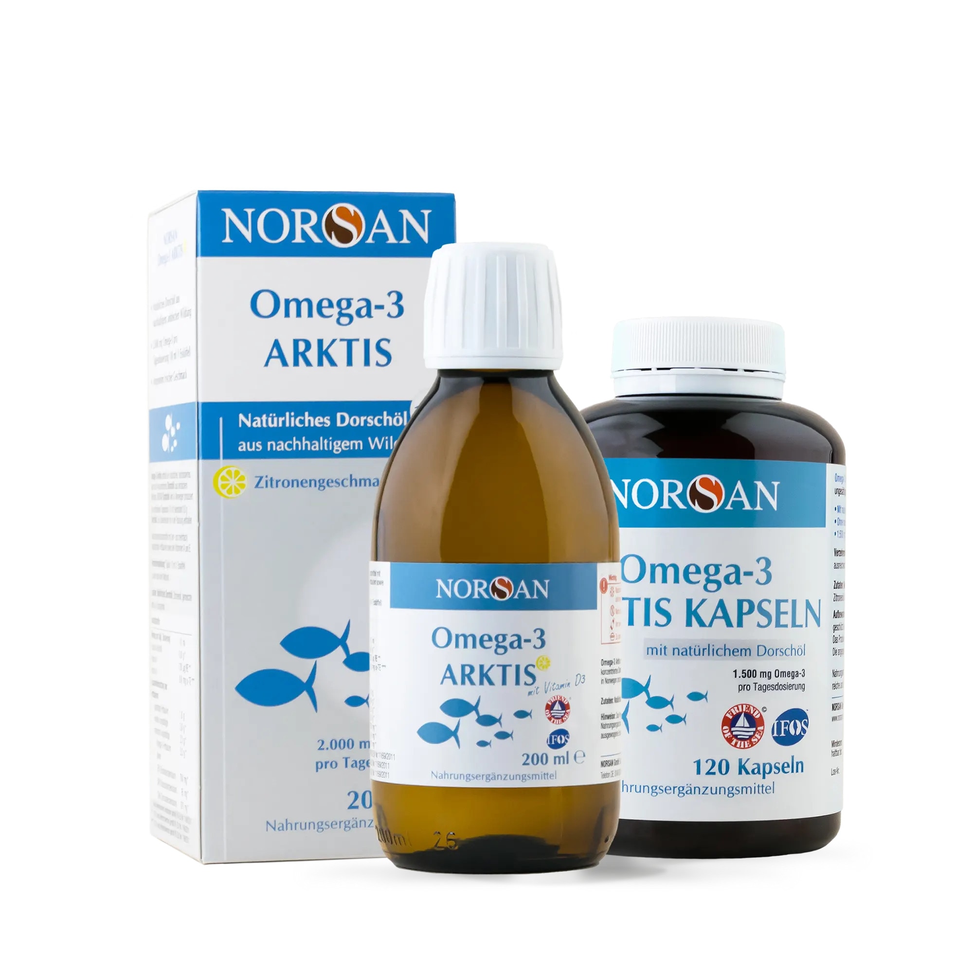Set suplimente NORSAN Omega-3 ARKTIS, ulei 200ml + capsule 120 cps ...