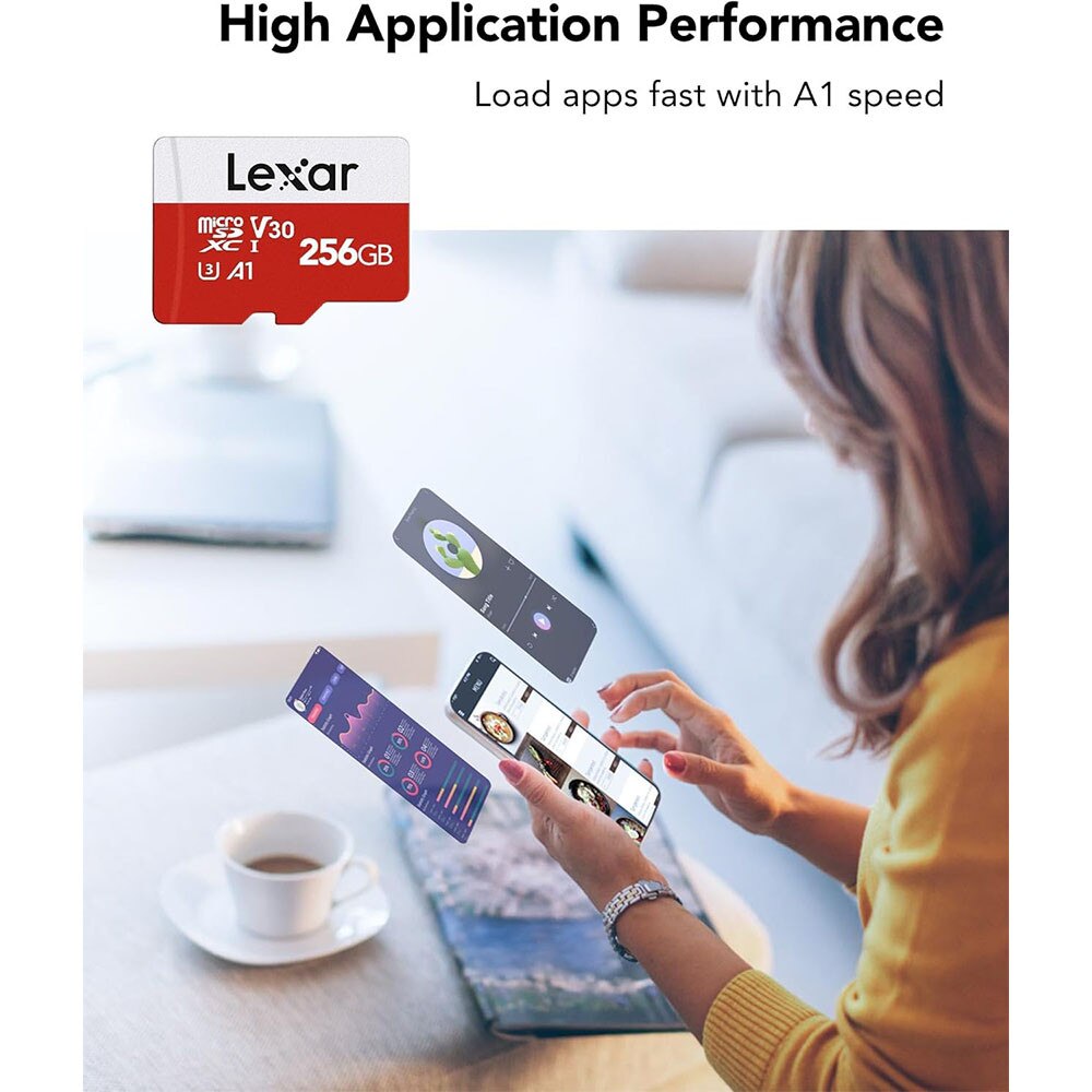 Card memorie microSDXC Lexar 256GB UHS-I U3 A1, negru, cu adaptor SD ...