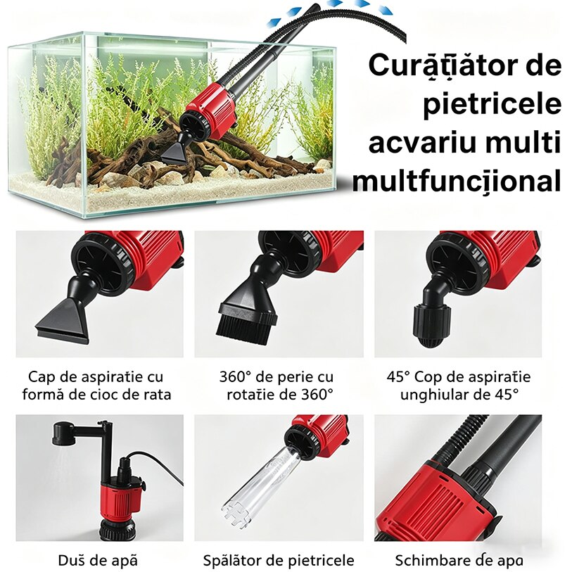 Aspirator electric acvariu 6 in 1, Duueyct, retractabil 47-115cm, 1800 ...