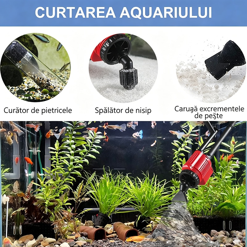 Aspirator electric acvariu 6 in 1, Duueyct, retractabil 47-115cm, 1800 ...
