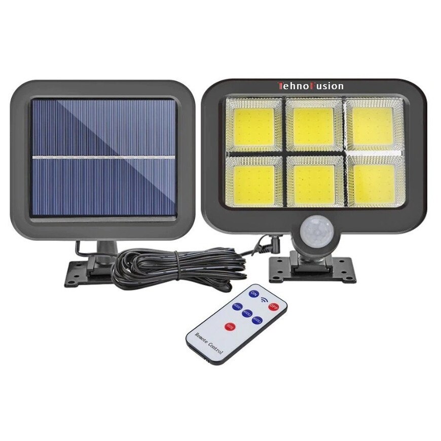 Proiector solar TehnoFusion cu 120 LED COB, inclus senzor de lumina si ...