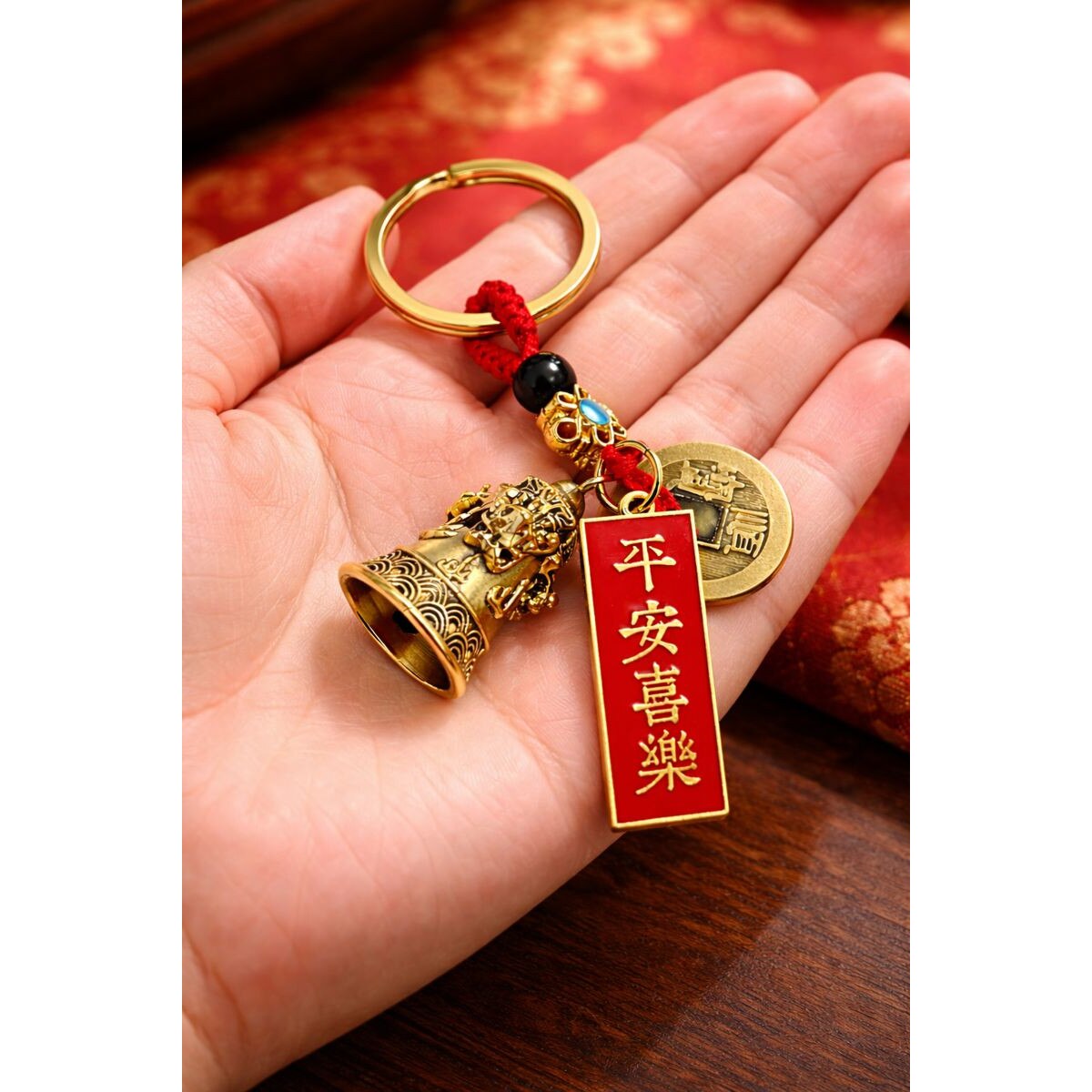 Breloc Feng Shui Amuleta Noroc si Protectie, Clopotel cu Dragon, Moneda ...