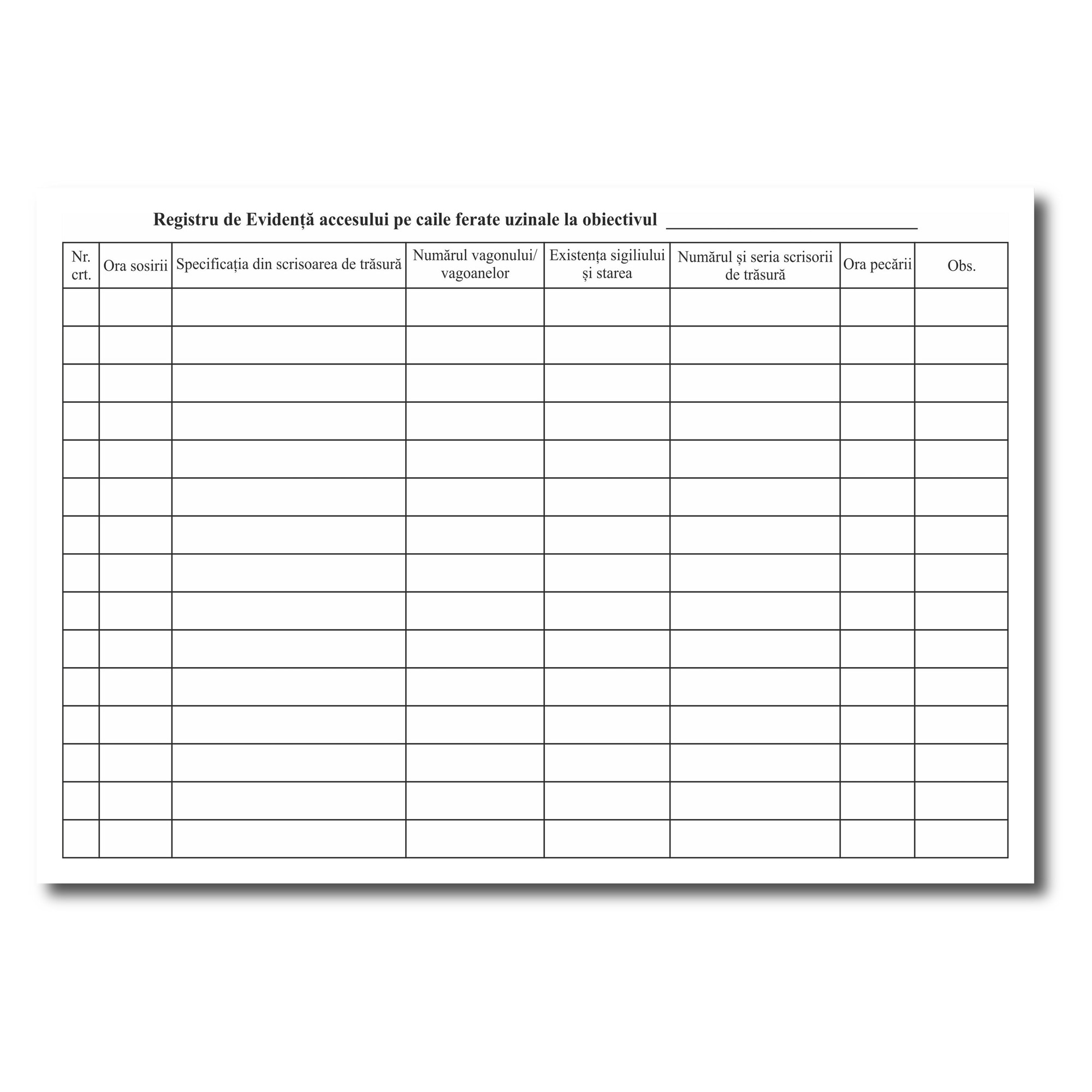 Registru de acces pe caile ferate uzinale, Format A4, Format portret ...