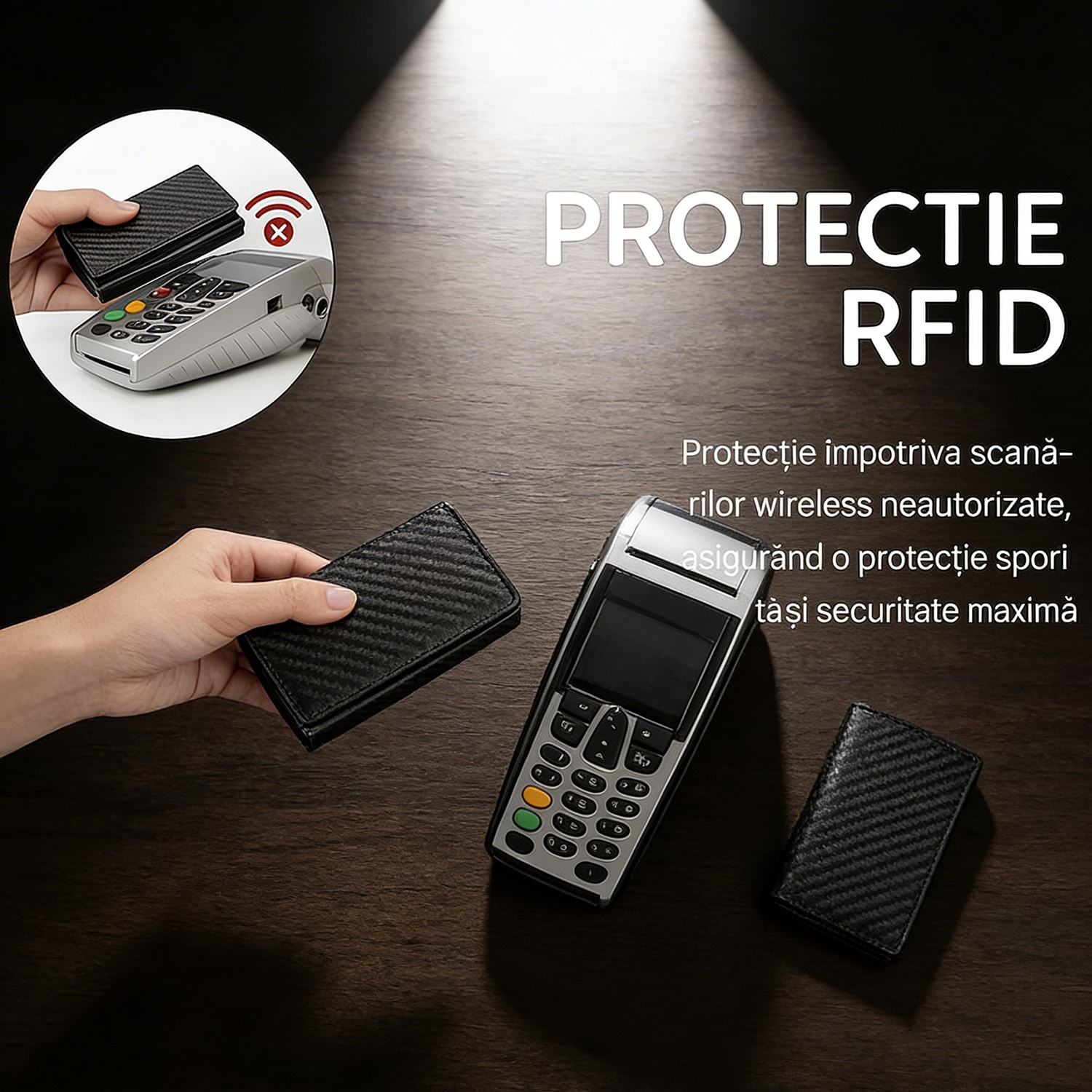 Portofel Barbati din Aluminiu, Protectie RFID, Negru Carbon, 10x7x2cm ...