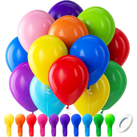 Baloane petrecere Kengege set 100 multicolor 30cm cu panglica alba 10m ...